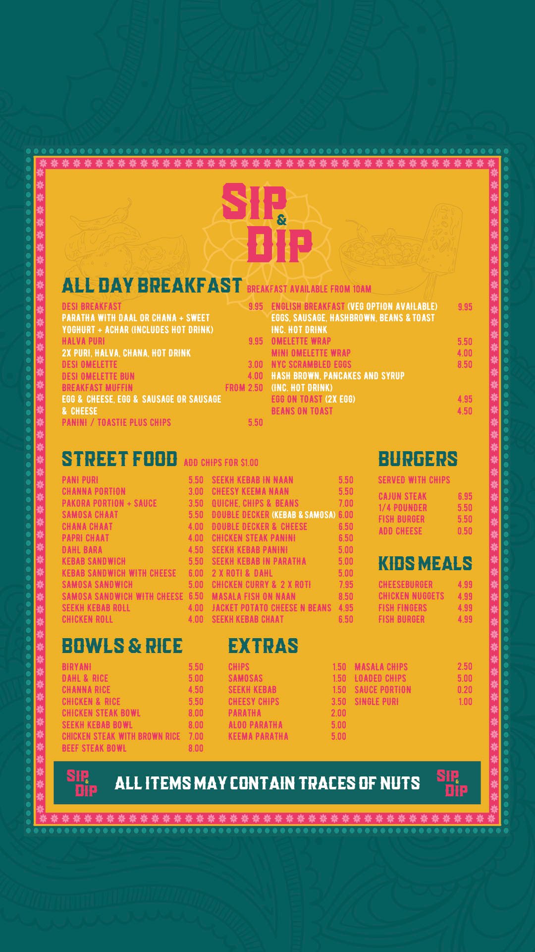 Menu – Sip & Dip